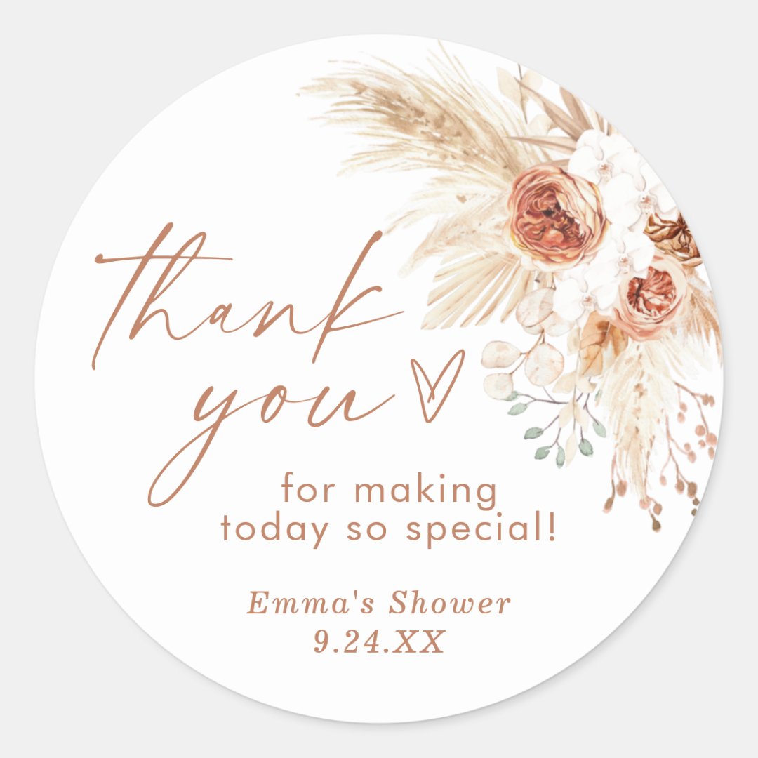 Boho Thank You Favor Sticker | Zazzle