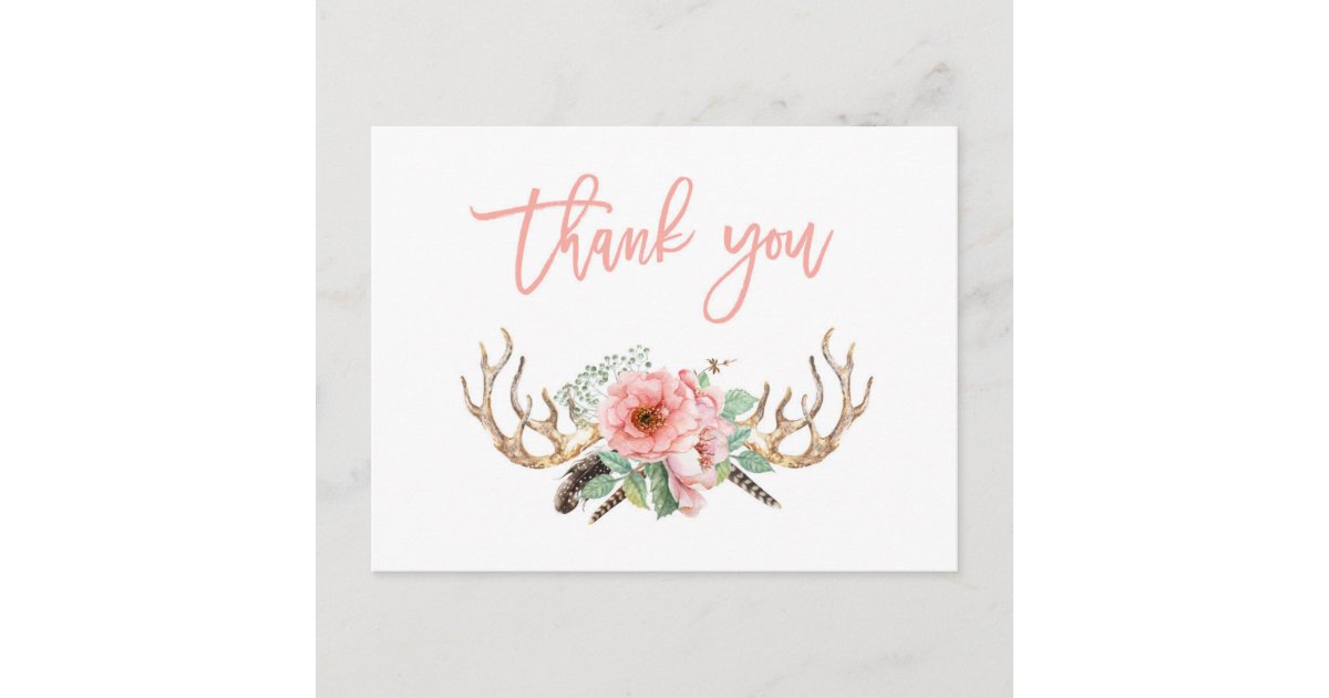 boho thank you postcard, bohemian notecard | Zazzle