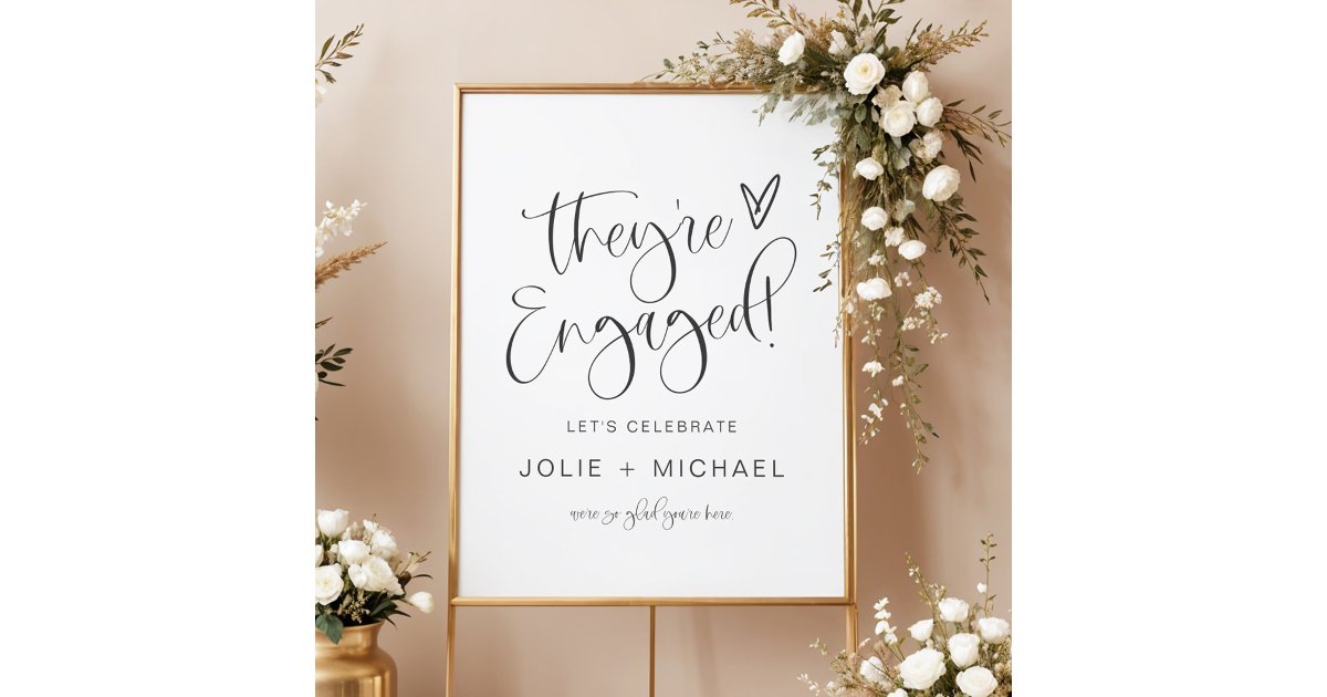 Boho They're Engaged Engagement Party Poster | Zazzle