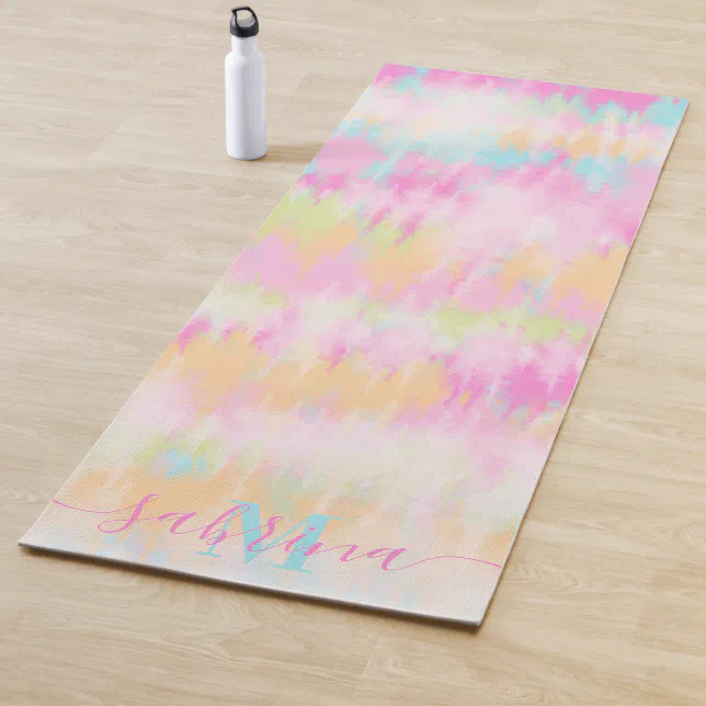 Boho tie dye rainbow watercolor girly monogrammed yoga mat | Zazzle