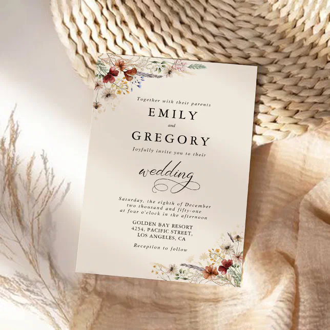 Boho Tiny Wildflower Wedding Ceremony Invitation | Zazzle