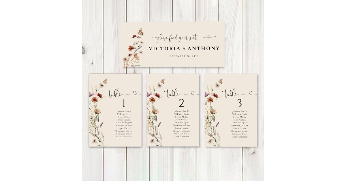 Boho Tiny Wildflower Wedding Head Table Sign | Zazzle