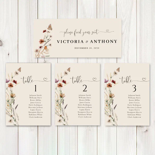 Boho Tiny Wildflower Wedding Head Table Sign | Zazzle