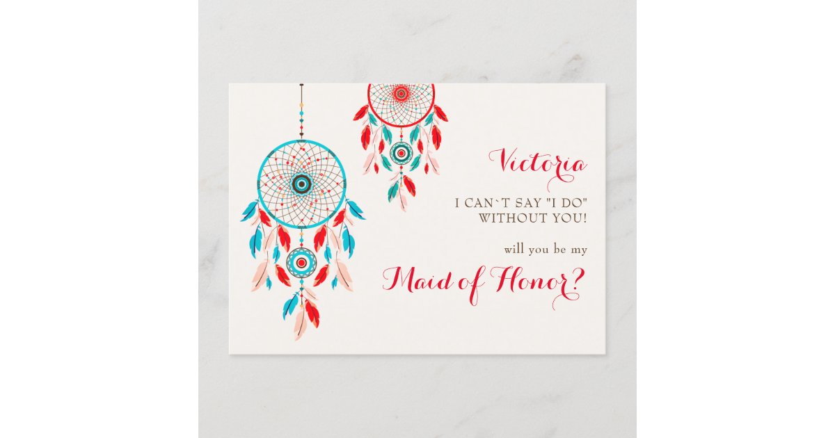 Boho Tribal feather Dreamcatcher Bridesmaid Cards | Zazzle