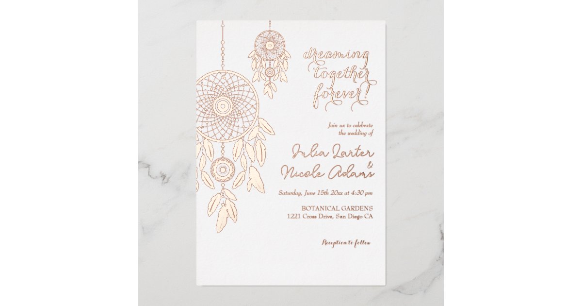 Boho Tribal feather Dreamcatcher Wedding Foil Invitation | Zazzle