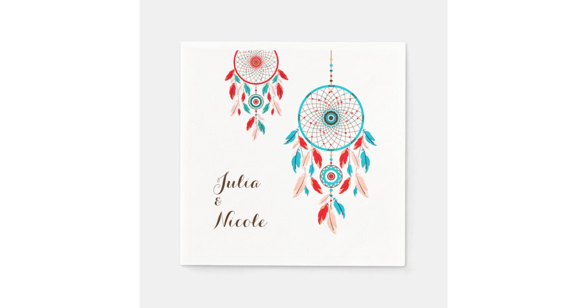 Boho Tribal feather Dreamcatcher Wedding Napkins | Zazzle