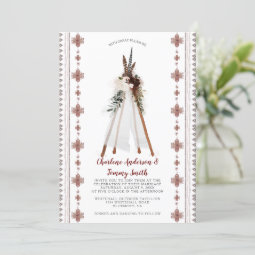 Boho Tribal Feathers Floral Teepee Wedding | Invitation | Zazzle