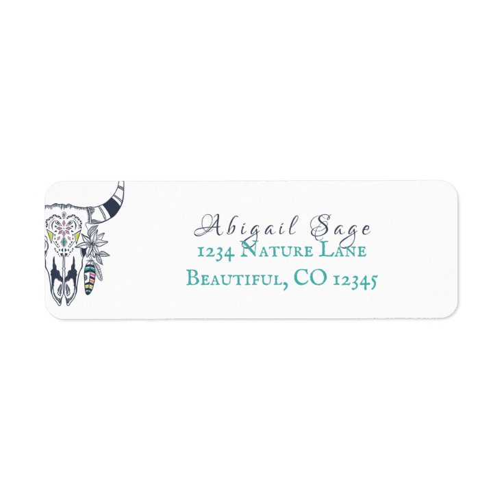Boho Tribal Skull in Turquoise Bohemian Address Label | Zazzle