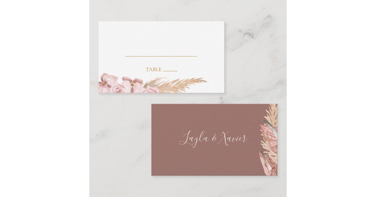 Boho Tropical Botanical Dust Rose Flat Wedding Place Card | Zazzle