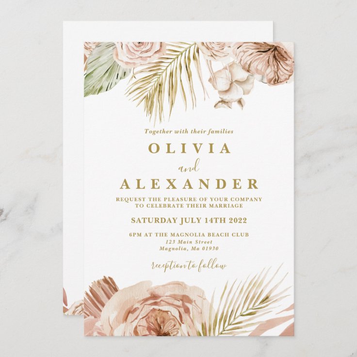 Boho Tropical Floral and Palm terracotta wedding Invitation | Zazzle