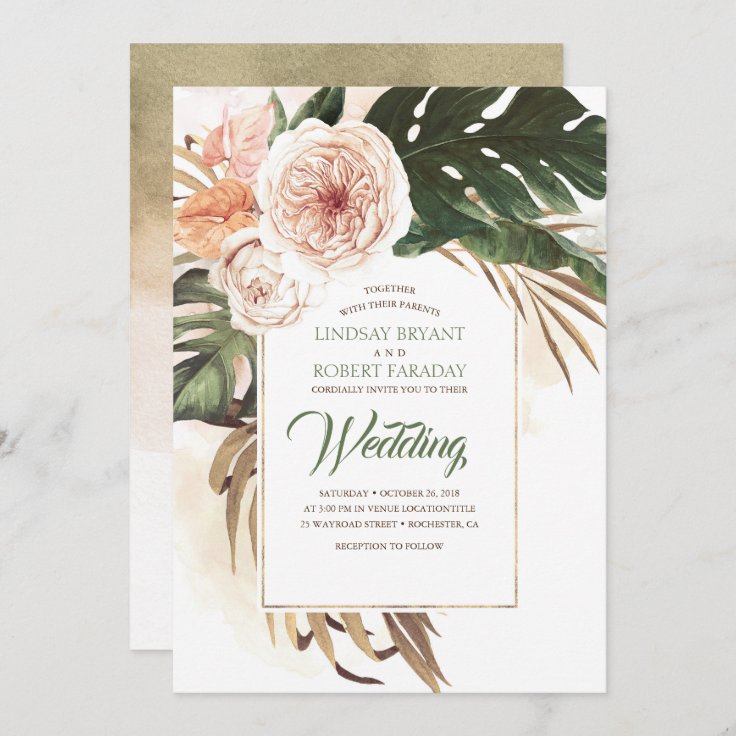 Boho Tropical Floral Desert Wedding Invitation | Zazzle