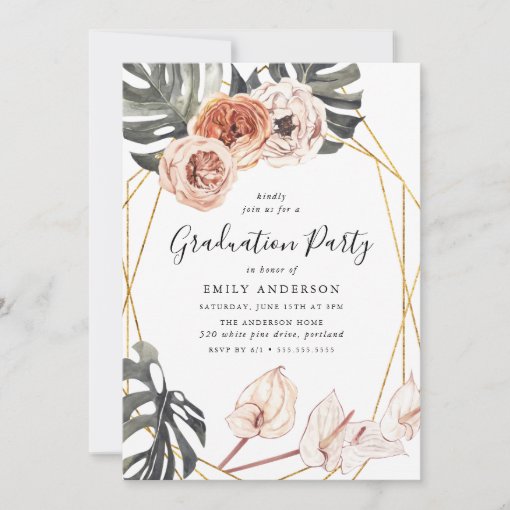 Boho Tropical Floral Frame Graduation Party Invitation | Zazzle
