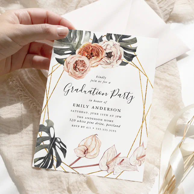 Boho Tropical Floral Frame Graduation Party Invitation | Zazzle