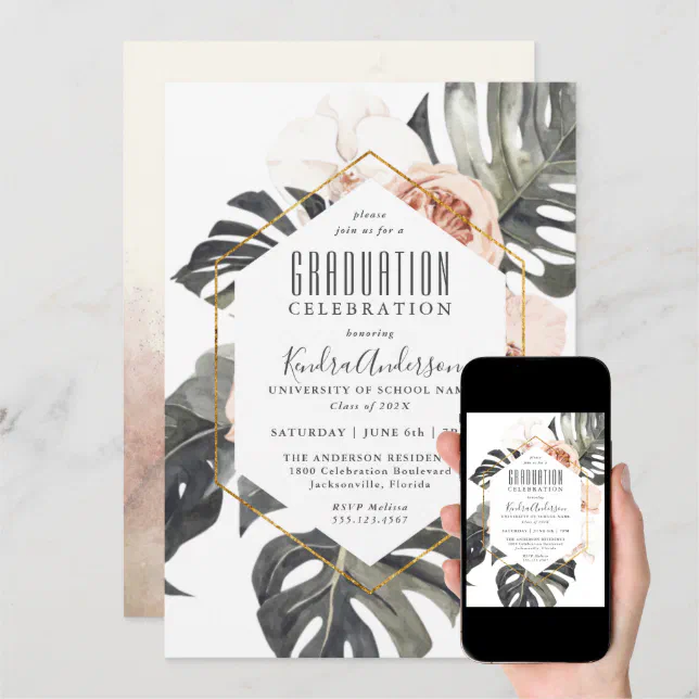 Boho Tropical Floral Graduation Party Invitation | Zazzle