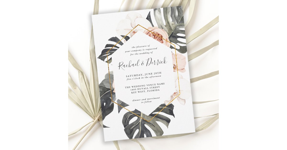 Boho Tropical Floral with Geometric Frame Wedding Invitation | Zazzle