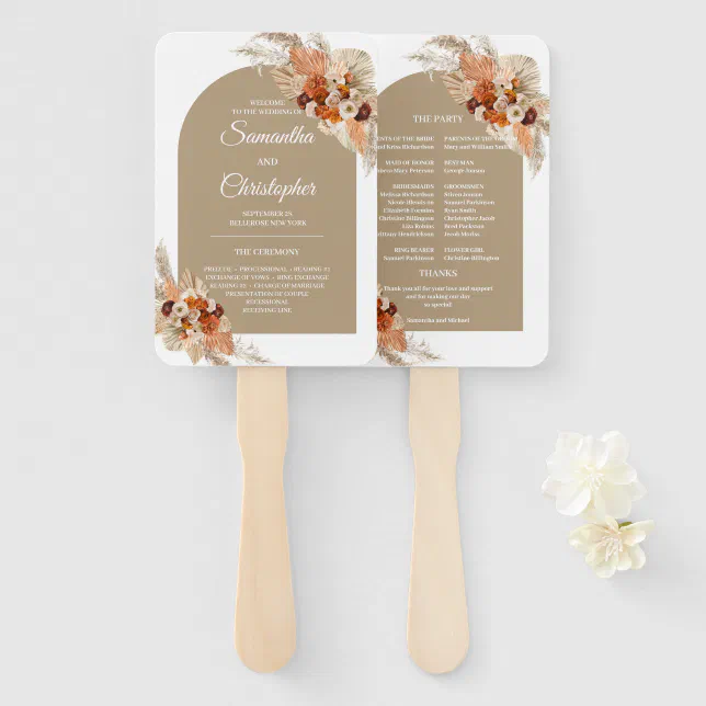 Boho tropical terracotta burgundy floral arch hand fan | Zazzle