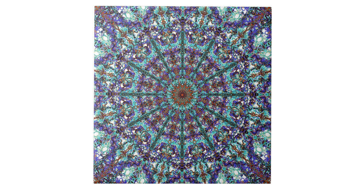 Boho turquoise mandala laced pattern tile | Zazzle