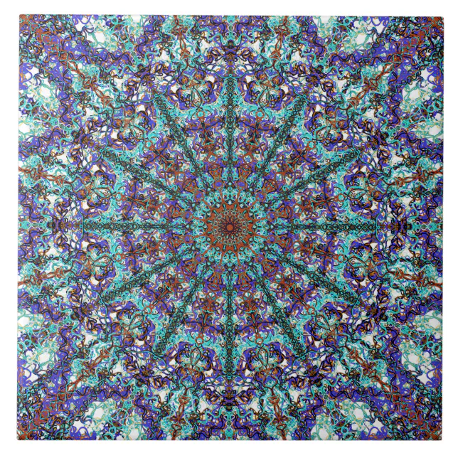 Boho turquoise mandala laced pattern tile | Zazzle
