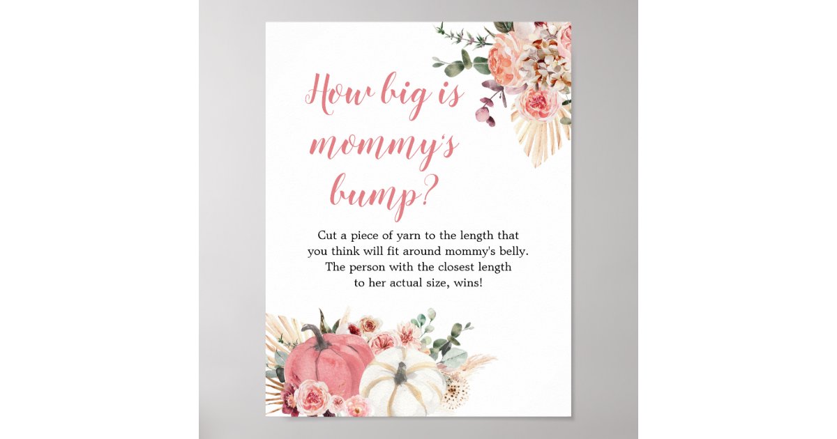 Boho Twin Pink White Pumpkin Mommy's Bump Poster | Zazzle