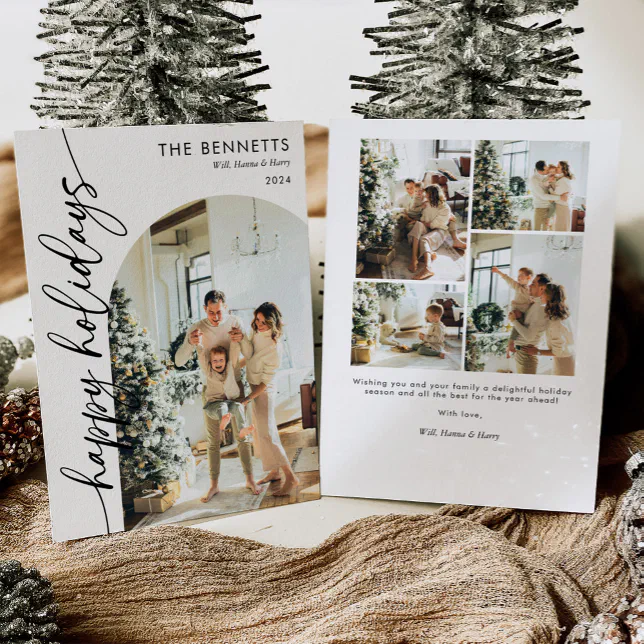 Boho Typography Happy Holidays Arch Photo Holiday Card | Zazzle