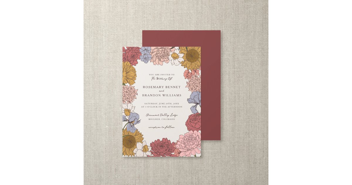 Boho Vintage Floral Fall Garden Wedding Invitation | Zazzle