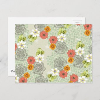 Boho Vintage Flowers Postcard | Zazzle