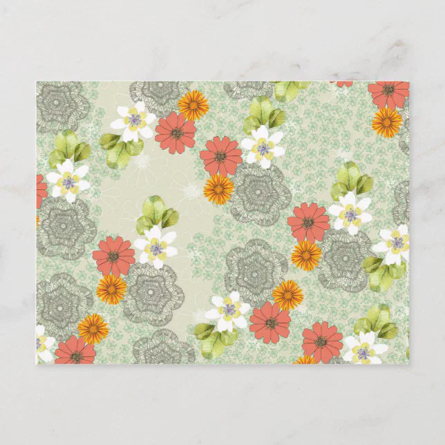 Boho Vintage Flowers Postcard | Zazzle