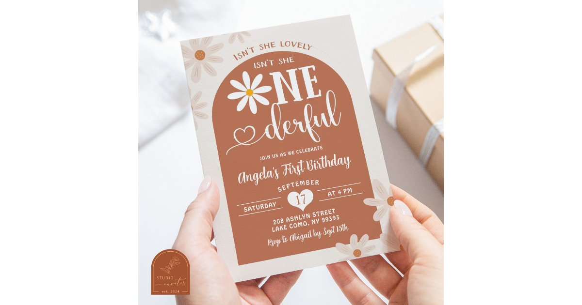Boho Warm Tone Arch Daisy Onederful First Birthday Invitation | Zazzle