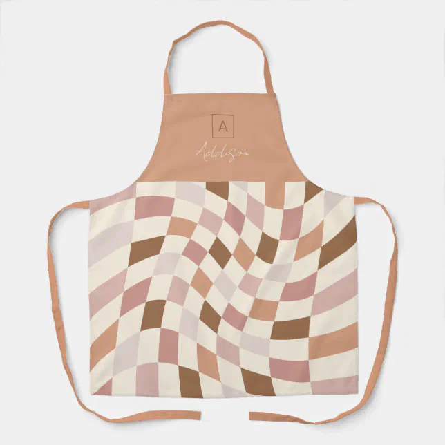 Boho Warped Checker Personalized Monogram Apron | Zazzle