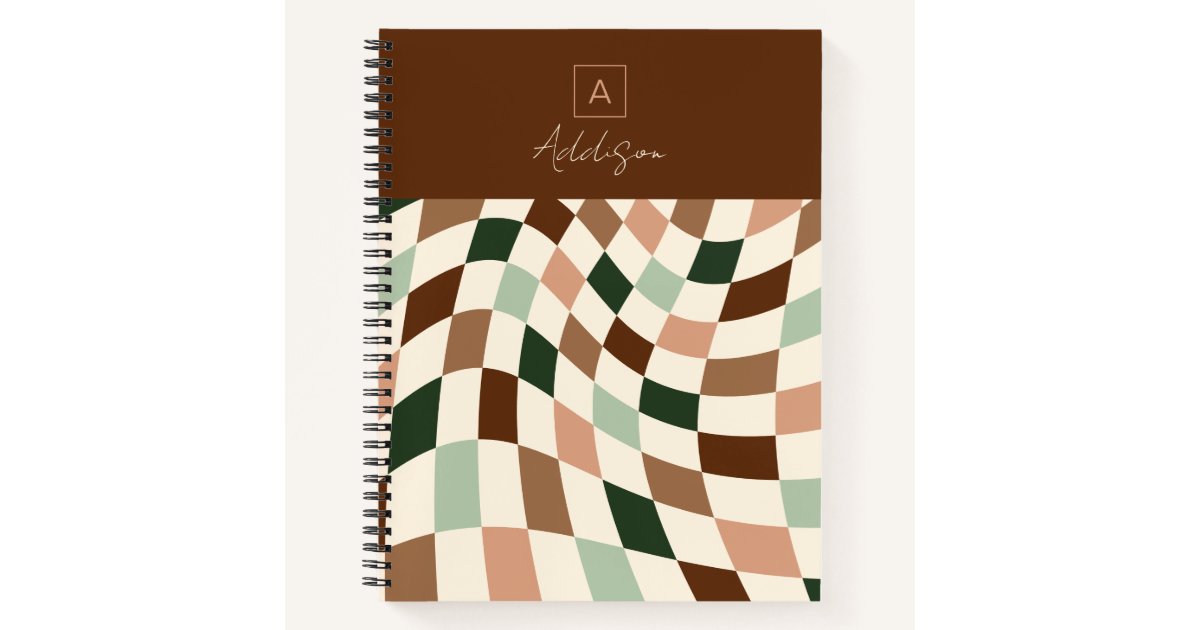 Boho Warped Checkerboard Personalized Monogram Notebook | Zazzle