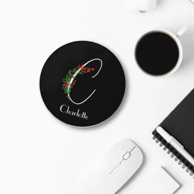 Boho watercolor botanic letter C Wireless Charger | Zazzle