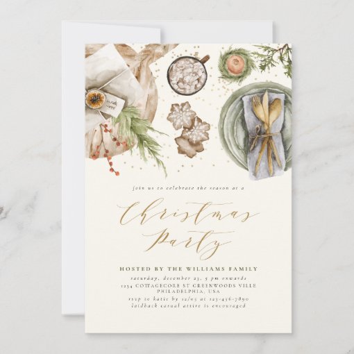 Boho Watercolor Christmas Party Dinner Cottagecore Invitation | Zazzle