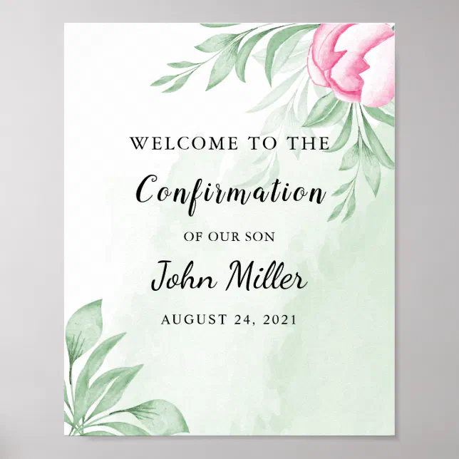 Boho Watercolor Eucalyptus Confirmation Welcome Poster | Zazzle