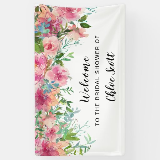 Boho Watercolor Floral Bridal Shower Welcome Banner | Zazzle