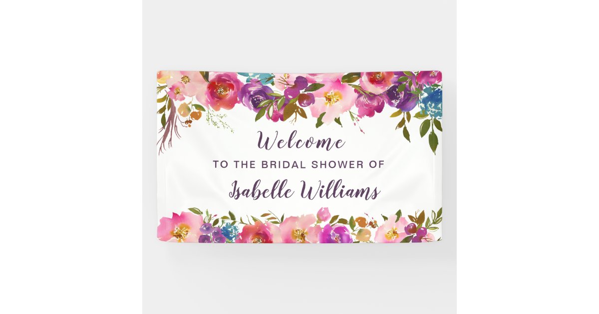 Boho Watercolor Floral Bridal Shower Welcome Banner | Zazzle