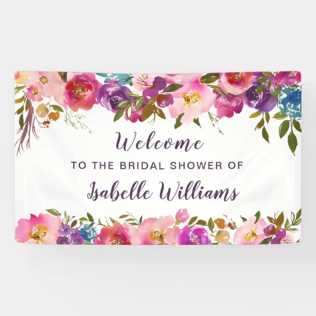 Boho Watercolor Floral Bridal Shower Welcome Banner | Zazzle