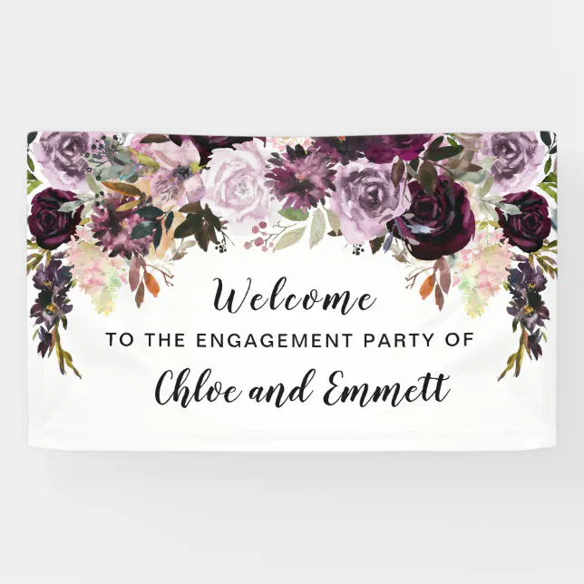 Boho Watercolor Floral Engagement Party Welcome Banner | Zazzle