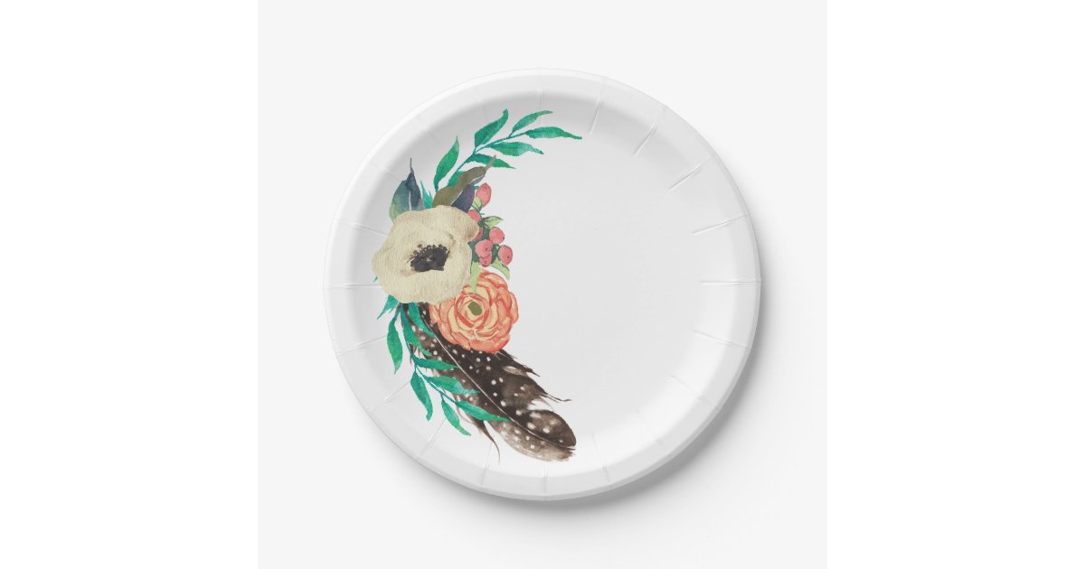 Boho Watercolor Floral Paper Plates | Zazzle
