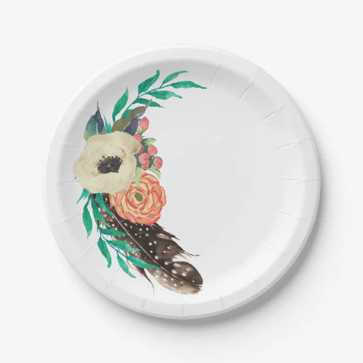 Boho Watercolor Floral Paper Plates | Zazzle
