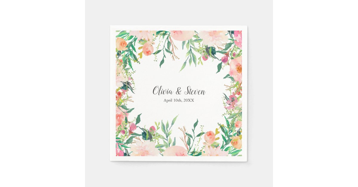 Boho Watercolor Floral Personalized Wedding Paper Napkins | Zazzle