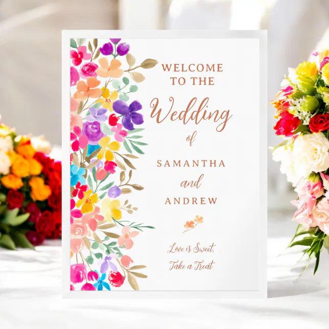 Boho Watercolor Floral Wedding Welcome Poster | Zazzle