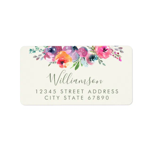 Boho Watercolor Flowers Modern Elegant Address Label | Zazzle