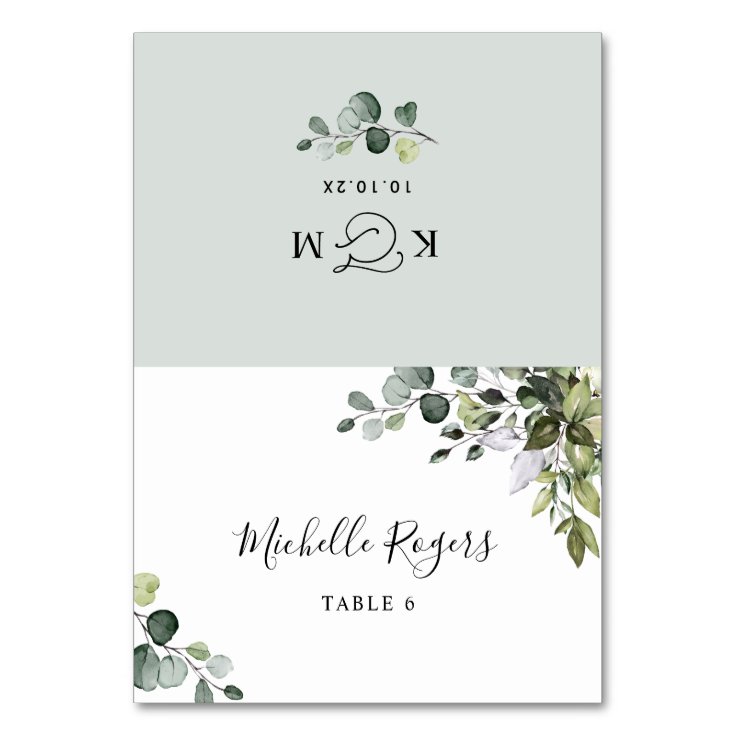 Boho Watercolor Greenery Wedding Place Cards | Zazzle