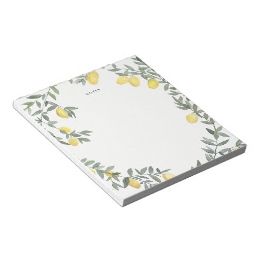 Boho Watercolor Lemon Wreath Notepad | Zazzle