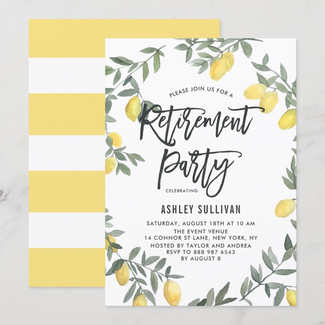 Boho Watercolor Lemon Wreath Retirement Party Invitation | Zazzle