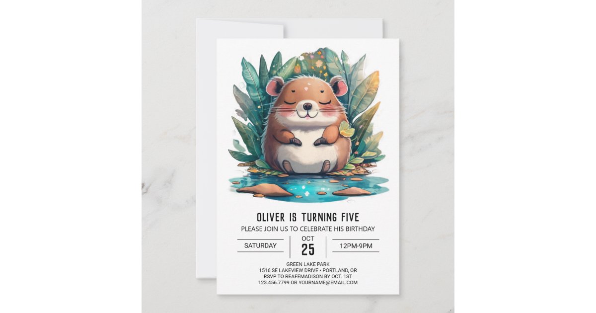 Boho Watercolor Magic Capybara Birthday Invitation | Zazzle