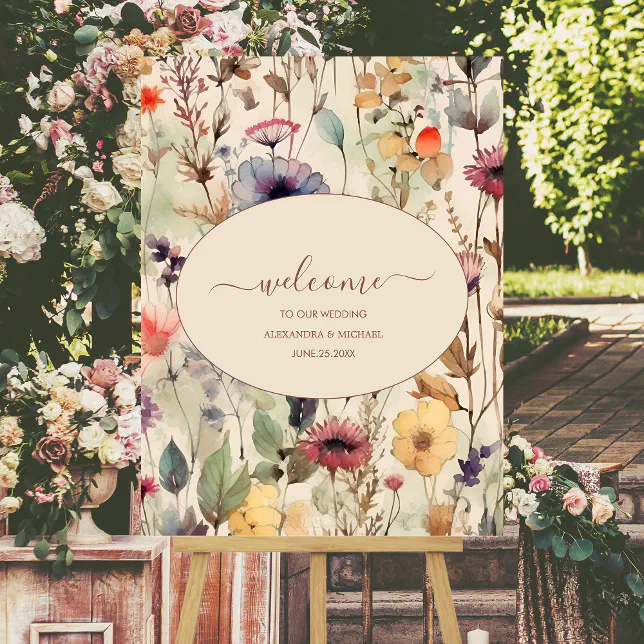 Boho Watercolor Muted Tones Wildflowers Wedding Foam Board | Zazzle