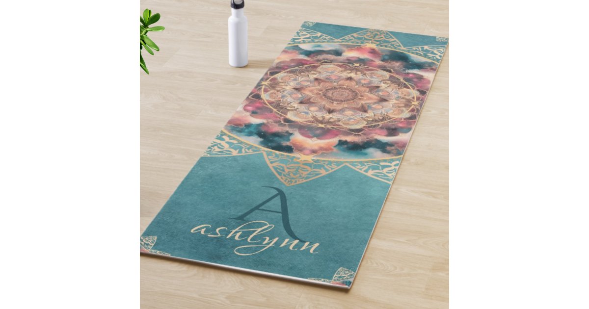 Boho Watercolor Nebula Gold Flower Mandala Yogi Yoga Mat | Zazzle