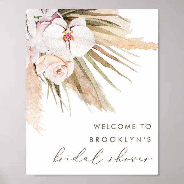Boho Watercolor Pampas Grass Bridal Shower Welcome Poster | Zazzle