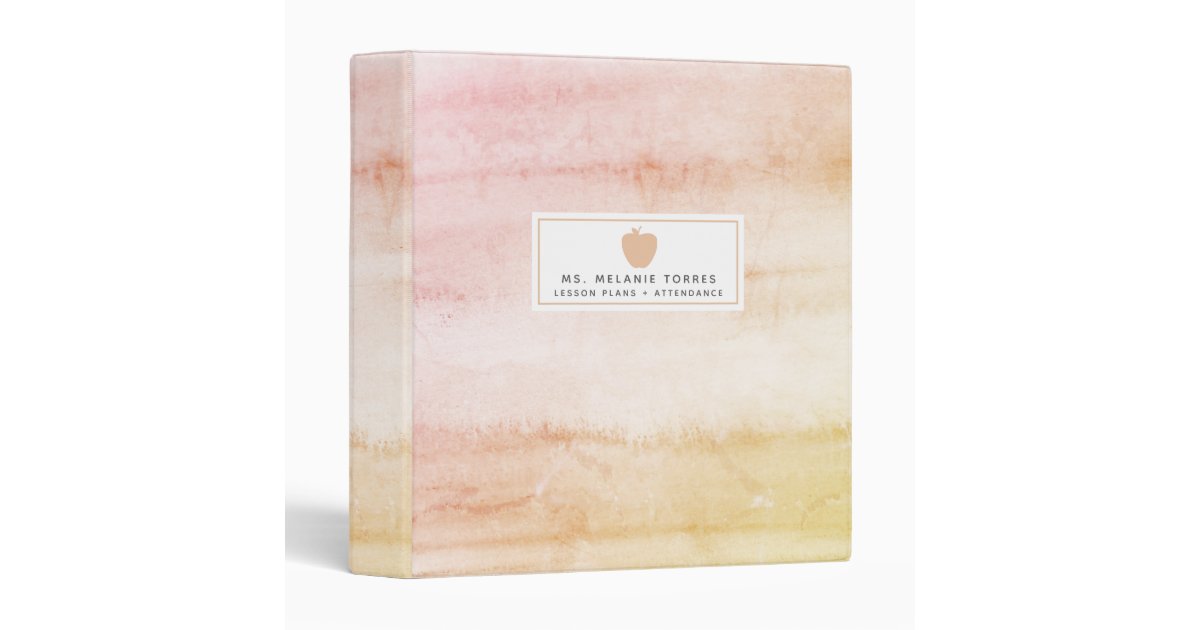 Boho Watercolor Pink Apple Teacher Binder | Zazzle